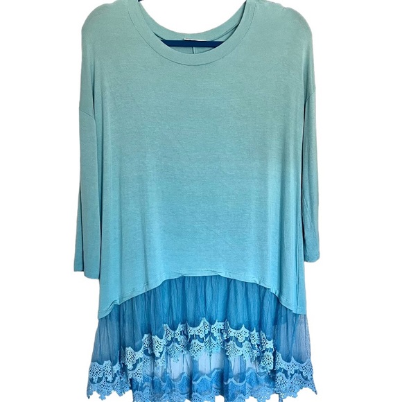 JODIFL | Tops | Dusty Teal Lace Trim Hilo Top | Poshmark
